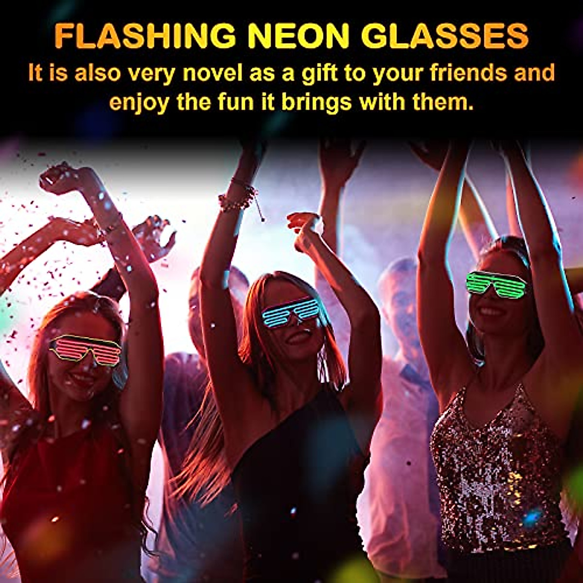 TOODOO 3 Pieces Light up Glasses Halloween Party Glow Flashing LED Sunglasses Shutter Neon Rave Glasses Costumes for Party Nightclubs Concert(Pink Blue, White Fluorescent Green, Yellow Red)