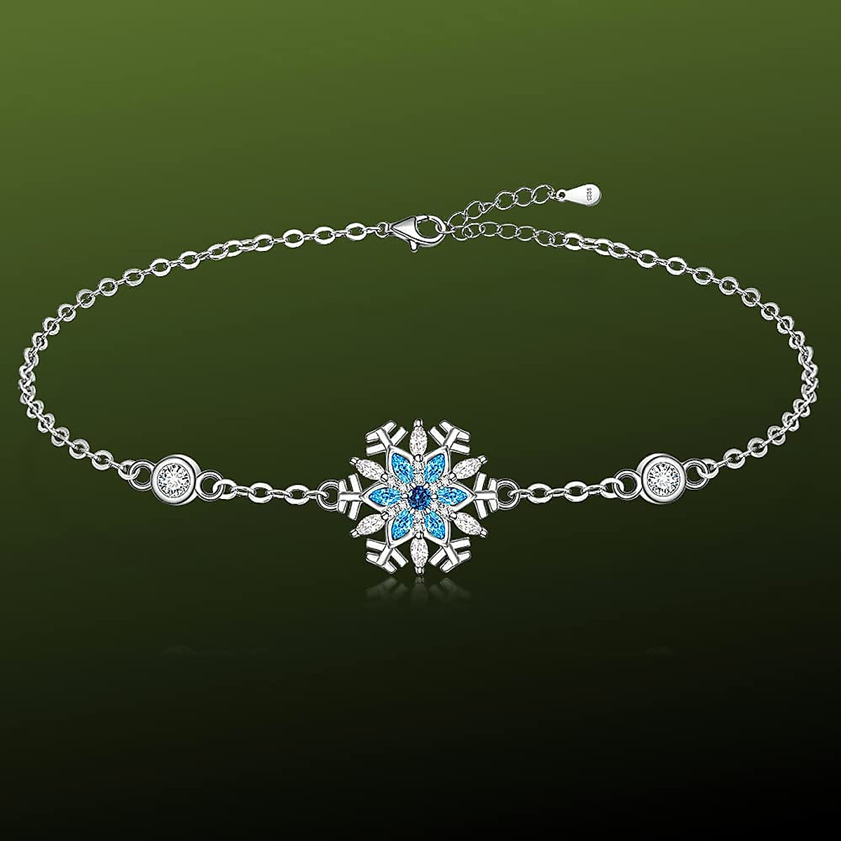 Snowflake Bracelet Adjustable Sterling Silver Chain Christmas Charm Bracelets for Women Blue Topaz Flower Holiday Jewelry