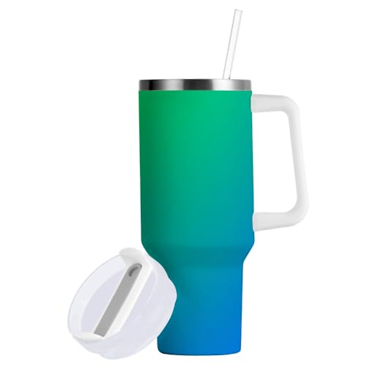 ODAWA Green Blue Gradients Insulated Tumblers 40 Oz Travel Mugs with Handle and Straw Lid