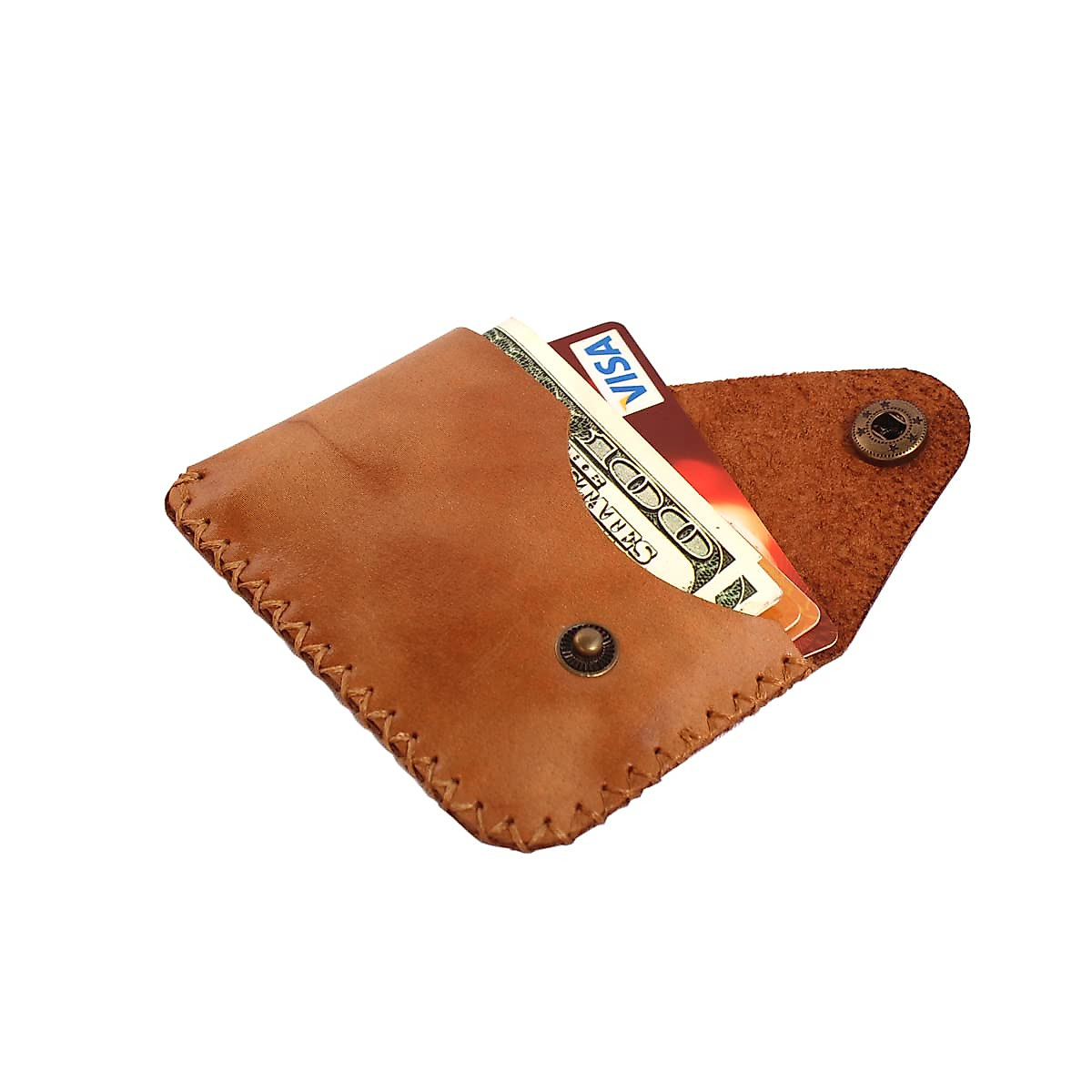 YANTA Handmade Weaving sewing Genuine Leather slim Card Case Wallet Front Pocket Card Organizer