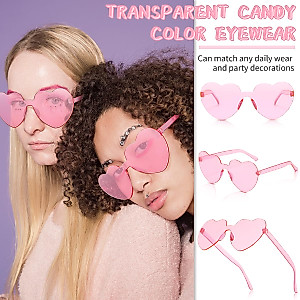 Colrea 12 Pairs Heart Sunglasses for Women Men, Trendy Heart Shaped Rimless Transparent Sunglasses, Colorful Frameeless Heart Glasses, Bachelorette Party Favors