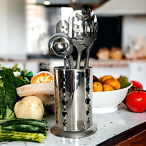 EAR FREE Utensil Holder - Kitchen Space Saver | Organizer for Utensils - 6.49 x 3.93 Inch - stainless steel Silver Holder