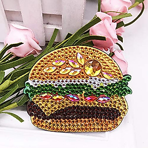 4pcs DIY Refrigerator Magnet Sticker Diamond Painting Kits Full Drill Special Shaped Fridge Magnet Decals for Office Cabinet Refrigerator Whiteboard Notes Memos Photos Gift (Burger Fries Food)