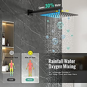 SR SUN RISE Black Square Rainfall Shower Head and Handle Set, Wall Mounted Shower Fixtures, Metal Shower Faucet Trim Repair Kits (With Shower Valve)