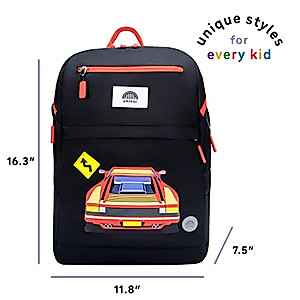uninni Cute Race Car 16'' Kid’s Backpack for Girls and Boys with Padded, Adjustable Shoulder Straps, Laptop Storage Sleeve, and Storage Pockets for School and Travel, Water-Resistant, BPA Free