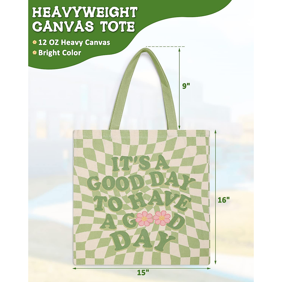 Percozzi 3 Pieces Danish Pastel Canvas Tote Bag Green and Pink Mushroom Shopping Bags Y2K Aesthetic Shoulder Bags for Supplies Gift