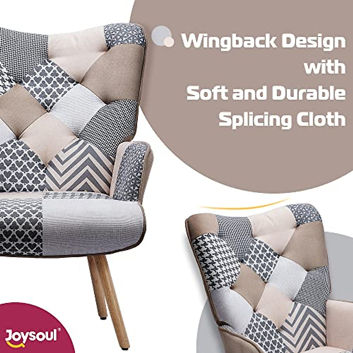 Joysoul Living Room Accent Chair Modern High Back Arm Chair, Grey Plaid Chairs for Bedroom Waiting Room