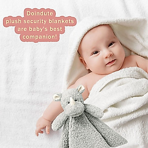Doindute Baby Gray Rhino Soft Stuffed Animal Security Blanket, Plush Rhino Character Lovey Blanket, Baby Shower/Nursery Gift, Cuddly Newborn, Infant, Toddler Snuggle Blankie for Boys Girls, 14"
