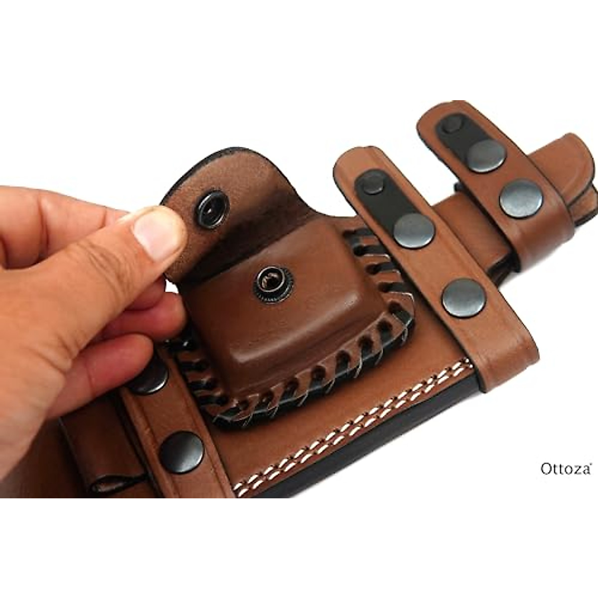 Ottoza Handmade XL Leather Knife Sheath RIGHT HAND Tracker Knife Sheath - Bushcraft Knife Sheath - Hunting Knife Sheath - Survival Knife Sheath Horizontal Carry Dark Brown TOP GRAIN LEATHER No:205