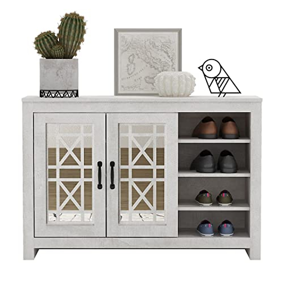 Galano Isadora 16 Pair Shoe Cabinet with 2 Door with Shelves - Modern Shoe Rack - Standing Shoe Cabinet - Shoe Storage with Doors - Shoe Organizer for Home - Dusty Grey Oak