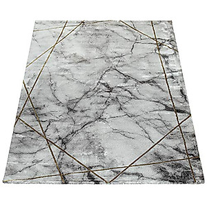Marble Patten Area Rug in Gold Cream for Living Room with Contour Cut, Size: 3'11" x 5'7"