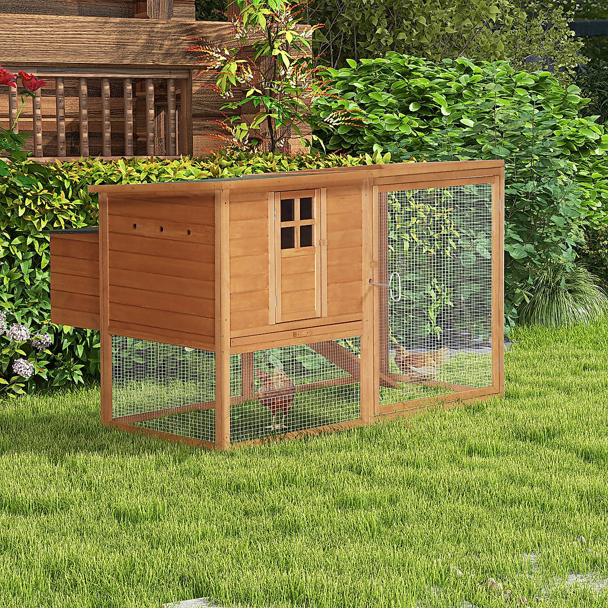 PawHut 64" Large Wooden Chicken Coop Kit With Outdoor Run And Nesting Box