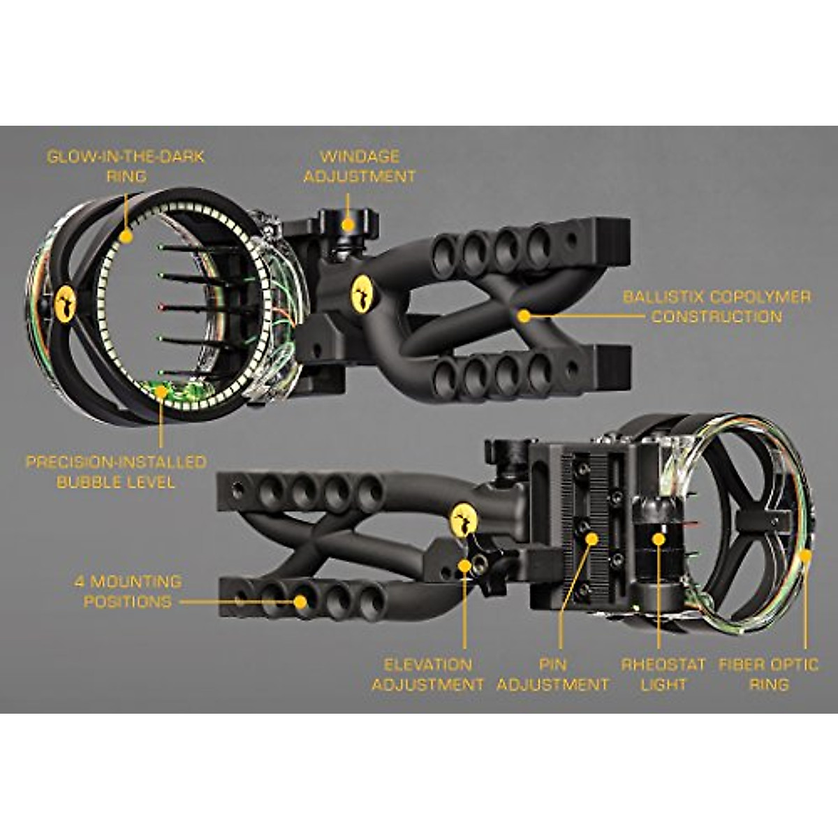 Trophy Ridge Cypher Archery Bow Sight - .019 Fiber Optic 5 Pin Sight, Tool Less Windage and Elevation Adjustability, Adjustable Rheostat Light, Ambidextrous
