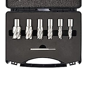 Anfrere 6pcs Annular Cutters Set, M2 Annular Cutter Set for Magnetic Drill Press, Weldon Shank 3/4" 1/2 to 1-1/16 inch and 1 Inch Cutting Depth, HSS Slugger Bits for Mag Drill Press with Pilot Pin