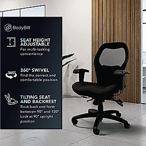 BodyBilt Seating Sola LT Ergonomic Office Chair | Comfortable Mid Back Computer Chair | Back Support Office Chair | Ultra-Soft | Ergonomic Lumbar Support Chair | Swivel Computer Task Chair
