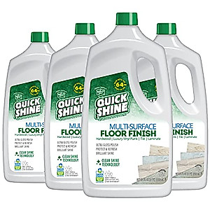 Quick Shine Multi Surface Floor Finish 64oz, 4Pk | Cleaner & Polish to use on Hardwood, Laminate, Luxury Vinyl Plank LVT, Tile & Stone & Hard Surface Floor Mop Refill Pad 12" Wx6 Dx1/2 H