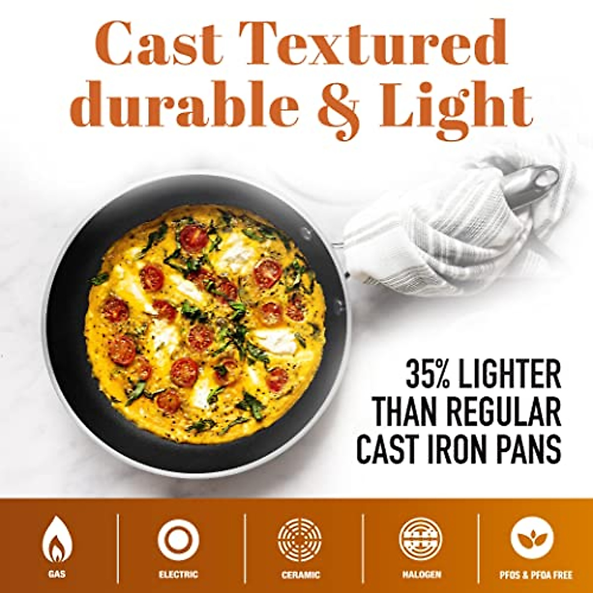 GOTHAM STEEL Cast Set, 2 Piece Nonstick Copper Fry Pans, 5.5” & 9.5” Non Stick Skillets, Metal Utensil Oven & Dishwasher Safe