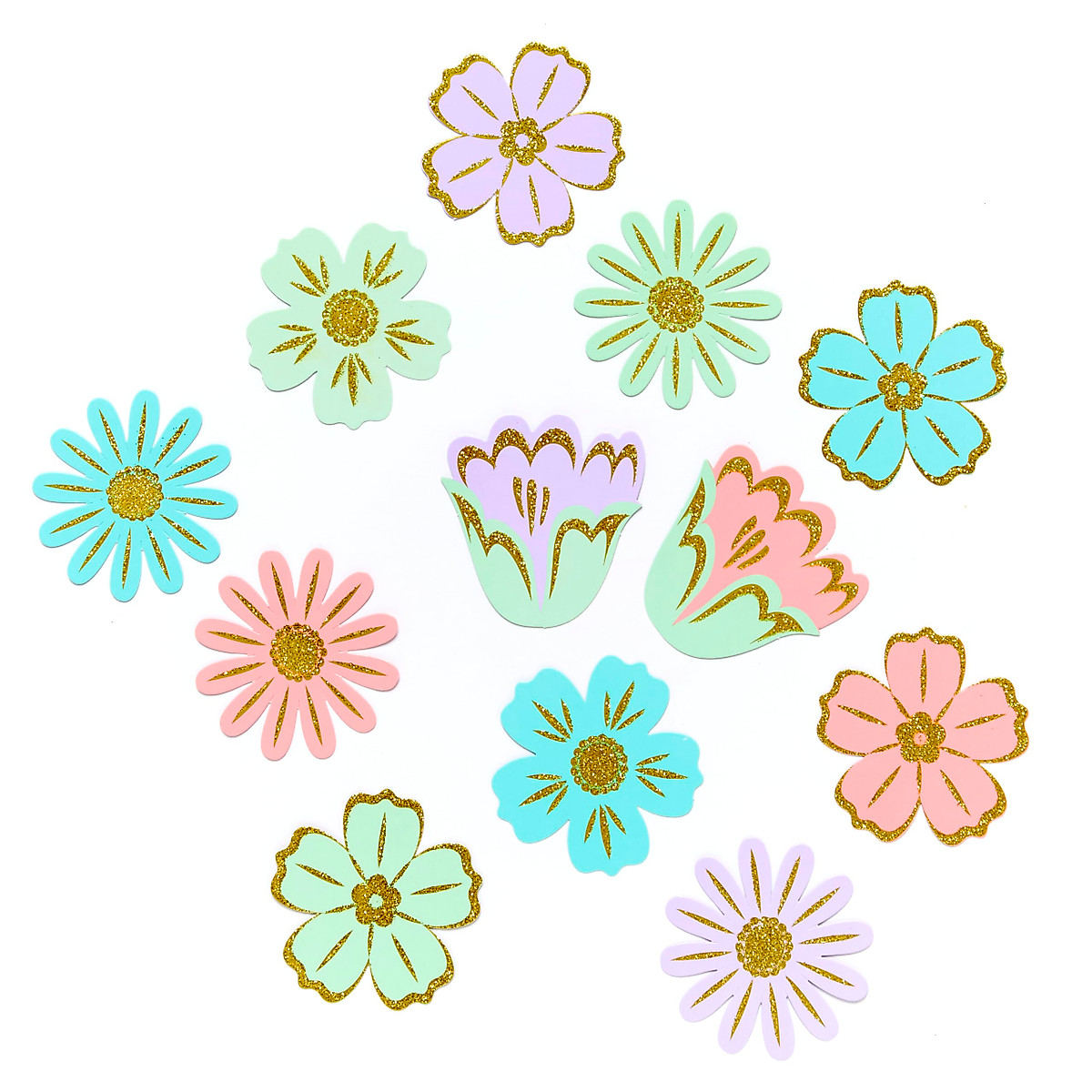 amscan 190649 Spring Super Value Mini Glitter Cutouts, 50 Ct, Multicolor, 2 1/2"