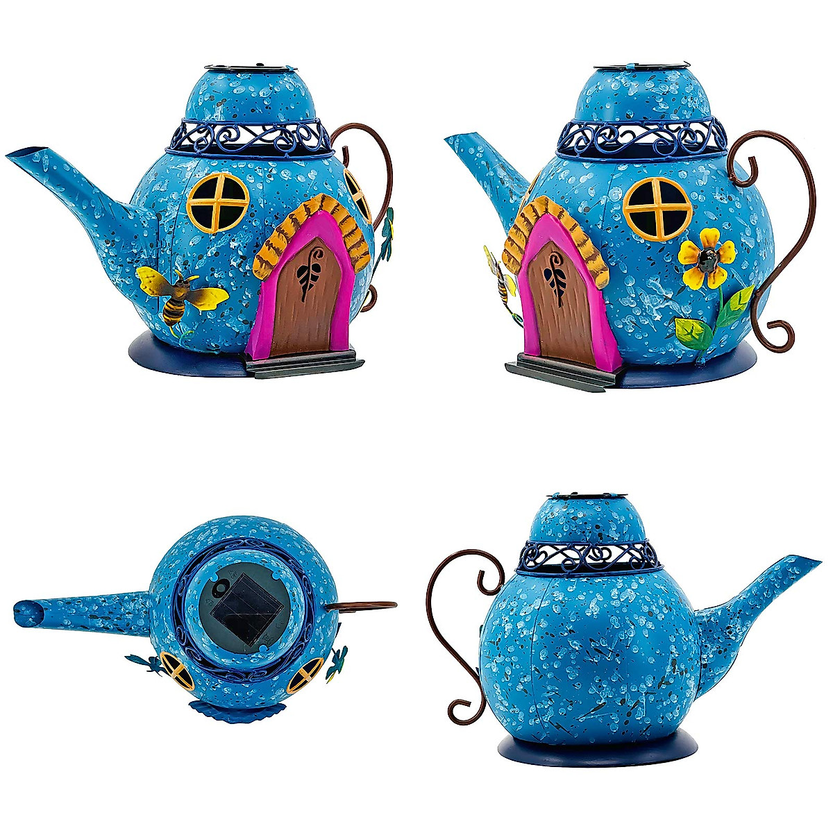 SUBOLO Fairy Teapot Garden Statue Fairy House Solar Statue Teapot Garden Decor Solar Light for a Cute Fairy Garden House