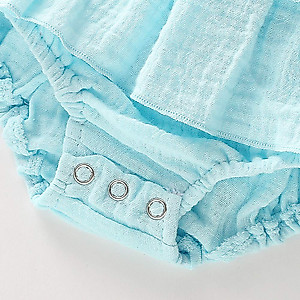 Douhoow Newborn Baby Girls Romper Ruffle Jumpsuit Bodysuit One-Piece Cotton Linen Outfits Clothes (Blue,3-6 Months)