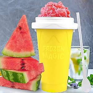 Slushy cup drink maker,homemade slushie cup maker Quick Frozen Smoothies,milkshake maker,freeze the cups and get insta magic slushy drink no need slushie machine,cool cup. (Yellow)