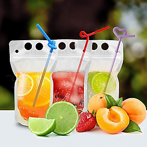 Ucio 100 Pcs Drink Pouches with 100 Straws, Juice Pouches with 30Pcs Disposable Freezable Ice Popsicle Mold Bags, Drink Pouches for Adults and Kids, Clear Pouch for Cold & Hot Drinks (100Pcs)