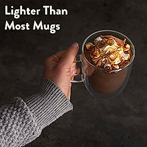 JOYFUL HOME Double Wall Glass Coffee Mugs - 12 oz. Insulated Double Walled, Smoky Gray Borosilicate Glass with Large Handle for Coffee, Cocoa and Tea (Set of 2)