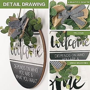 Super Holiday Welcome Sign For Front Door - Wooden Round Rustic Wreaths Hanging Decorations- for Home Farmhouse Porch Wall Spring Summer Fall All Season Christmas Decor.