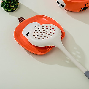 Halloween Spoon Rest - Pumpkin Shaped Skull Design - Ceramic Spoon Holder for Kitchen - Perfect Halloween Decor and Utensil Rest for Spooky Season