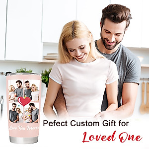 Personalized Tumbler with Picture Text Logo - Custom 20 Oz Stainless Steel Insulated Tumbler with Lid, Personalized Travel Coffee Mug with Photo, Customized Christmas Gifts for Women Men