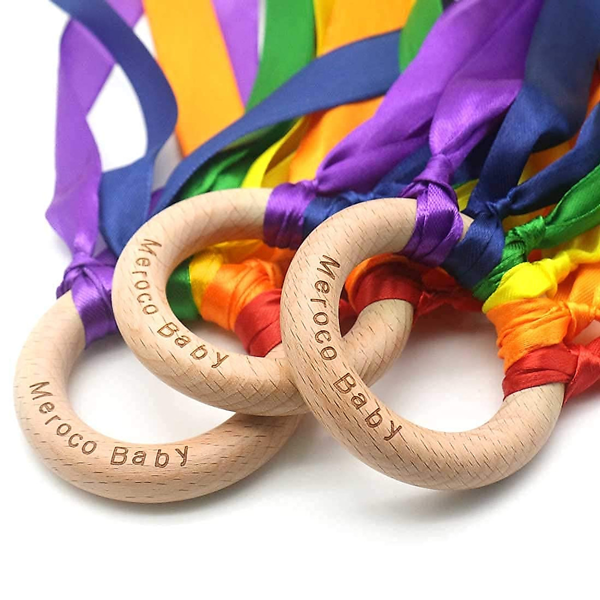 MEROCO Rainbow Dancing Ribbon Streamers with Wood Ring Educational Toy for Playroom Dancing Party Toddler Birthday