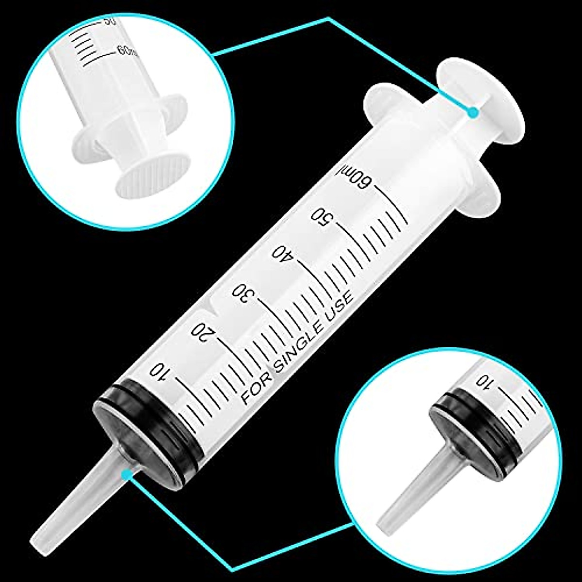 Ackers 50Pcs 60ml Large Plastic Syringe Individually Sealed with Measurement & Cap,for Scientific Laboratory and Dispensing Multiple Uses Measuring Syringe Tools