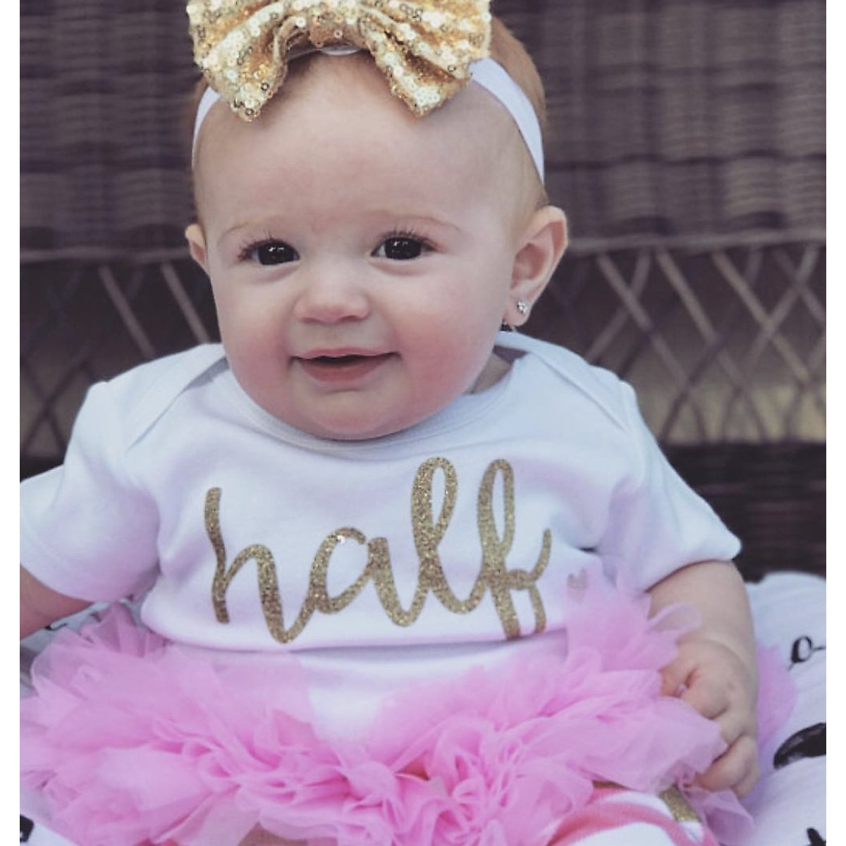 Bump and Beyond Designs Baby-Girls Half Birthday Leotard 6 Month Photo Outfit Girl White, 6-12 Months