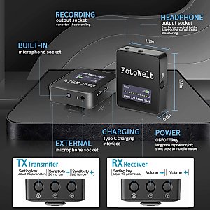 Wireless Lavalier Microphone, Lapel Microphone for DSLR Camera with OLED Display, Realtime Monitoring, Wireless Lav Mic for Podcast Interview Vlogging Youtube Video Recording