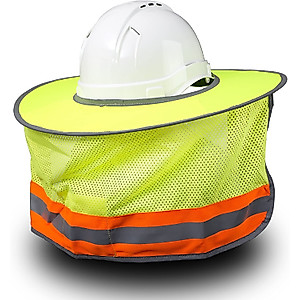 Hard Hat Sun Shield - High Visibility, Reflective, Full Brim Mesh Sun Shade Protection, Hard Hat Shade, Neck Shade, Hardhat Accessory (Yellow/Lime)