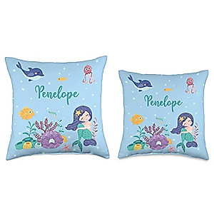 Mermaid Penelope Name Gifts Penelope Name Gift Girls Mermaid Bedroom Decor Throw Pillow, 18x18, Multicolor