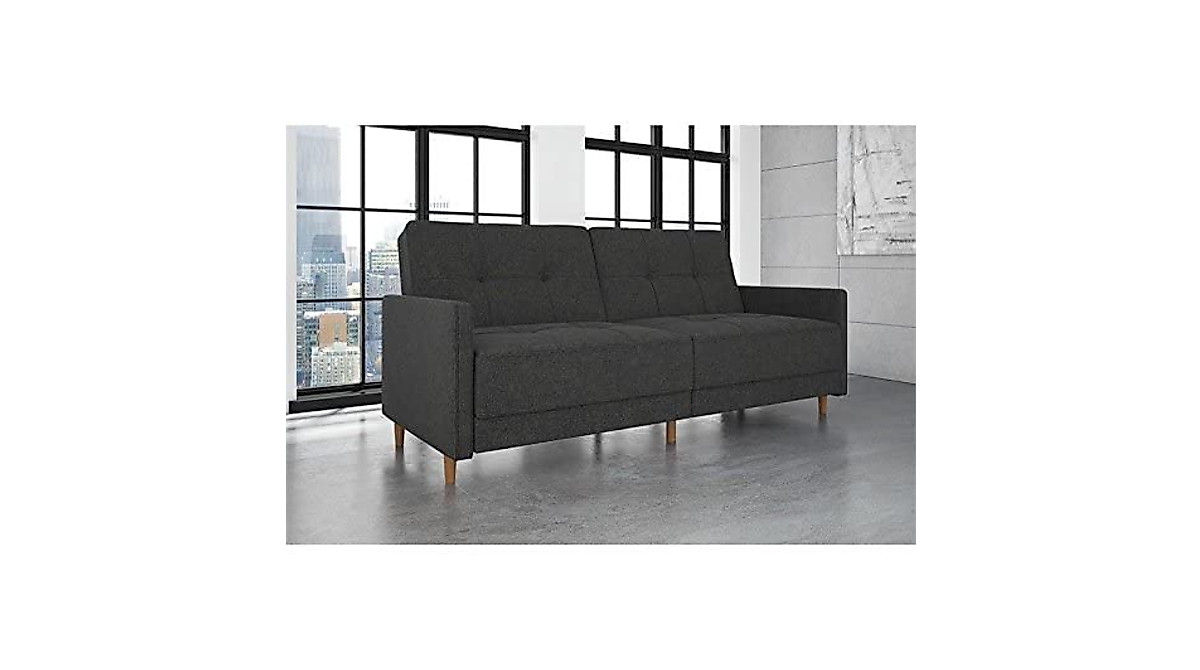 DHP Andora Coil Futon Sofa Bed - Modern Grey Linen Sleeper
