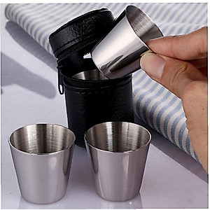 Stainless Steel Shot Cups Shot Glass Drinking Metal Shooters Leather Cup Holder For Whiskey Tequila Liquor Great Barware Gift 4Pcs/Set Durable processing