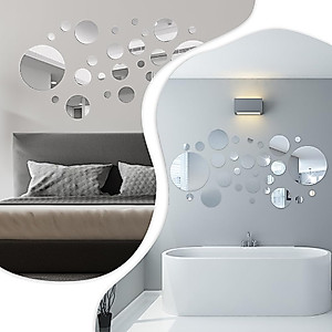 DIBALIYI 32 Pcs Acrylic Mirror Wall Stickers, Removable Wall Decal Mirror Set, Bathroom Wall Sticker Art, Circle Ceiling Mirrors for Bedroom, Home, Living Room, Sofa TV Background Decor (Small)