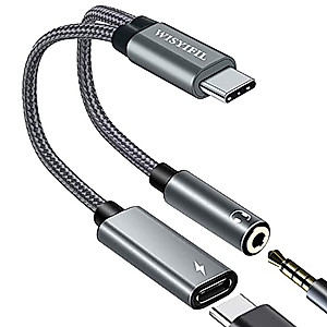 USB C to 3.5mm Headphone and Charger Adapter Up to 384KHz/32bit and 60W Fast Charging,2-in 1 USB C to Aux Audio Jack with Charging,Compatible with Samsung S22/S21/S20,Note20/10,Pixel 4 3 2 XL (Grey)
