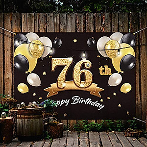 PAKBOOM Happy 76th Birthday Banner Backdrop - 76 Birthday Party Decorations Supplies for Men - Black Gold 4 x 6ft
