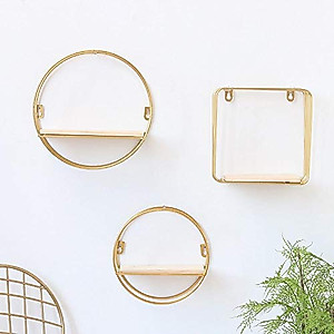 Hacoly Wall Mounted Round Gold Floating Shelves Storage Shelves for Wall Bedroom Living Room Bathroom Kitchen and Office, 25x9cm
