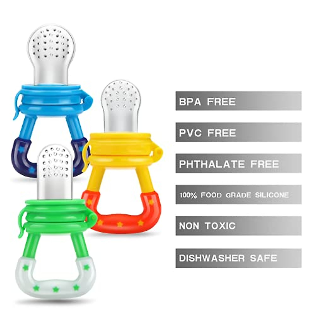 PandaEar Baby Food Feeding Set Fresh Fruit Feeder 3 Pack with 3 Size Silicone Pacifiers, 2 Silicone Baby Spoon, 1 Food Mash and Serve Bowl with Scissor, 1 Baby Food Dispensing Spoon