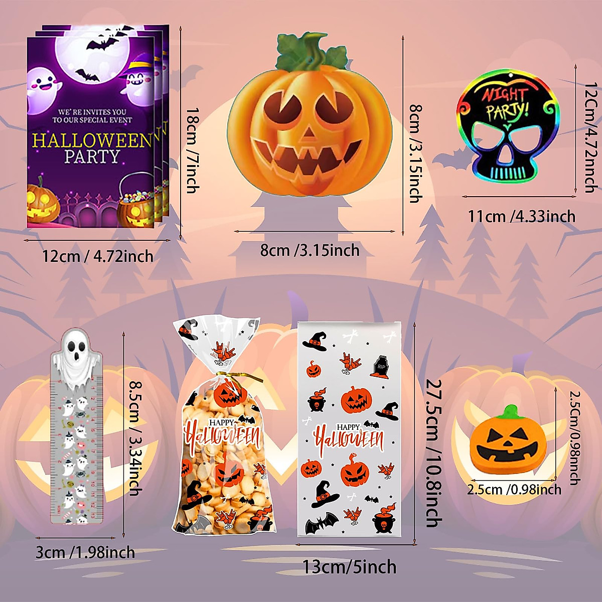 300 Pcs 24 Pack Halloween Stationery Set with Cards, Halloween Party Favors for Kids, Bulk Halloween Toys Party Favors,Halloween Goody Bag Fillers Trick or Treat Non Candy Fillers Classroom Prizes