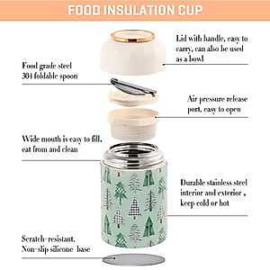 Christmas Green Kids Womens Insulated Food Jar Container with Spoon 17oz/500ml Container For Hot Food Stainless Steel Vacuum Portable Flask Insulated for Office Accessories