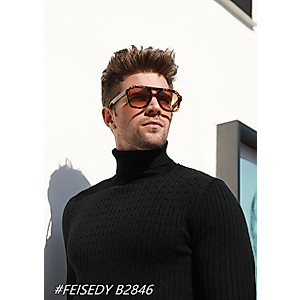 FEISEDY Vintage Pilot Sunglasses Double Bridge Women Men Large Square Thick Frame Trendy Eyewear UV400 B2846