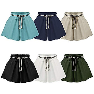 Andongnywell Women's Plus Size Casual High Elastic Waist Drawstring Wide Leg Flowy Culottes Shorts Pants (Black,4X-Large)