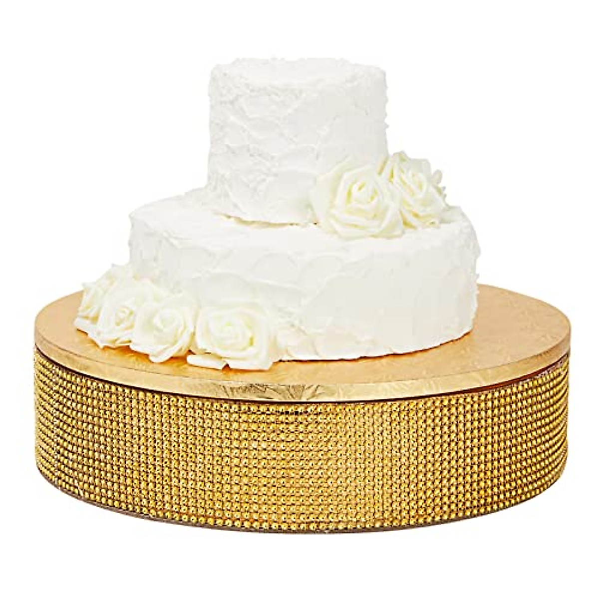 2 Piece Gold Wedding Cake Stand with Rhinestones and 16 Inch Cake Drum for Birthday and Banquets