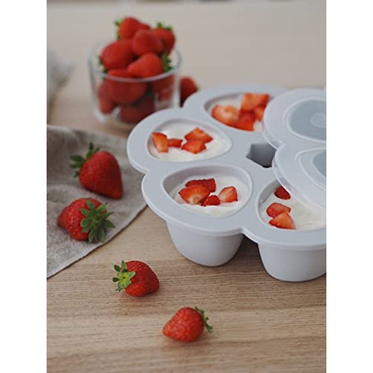 Beaba Multiportions Silicone Baby Food Storage Container, Baby Food Containers, Food Storage Container, Snack Containers, Baby Essentials, Oven and Freezer Safe, 5 oz, Cloud