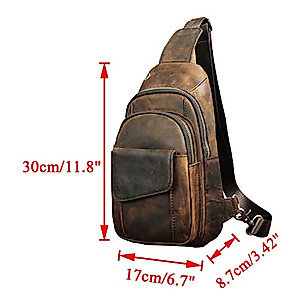 Le'aokuu Men Outdoor Casual Travel Hiking Tea Crossbody Chest Sling Bag Rig One Shoulder Strap Bag Backpack Men Leather (A 8013 Dark Brown)